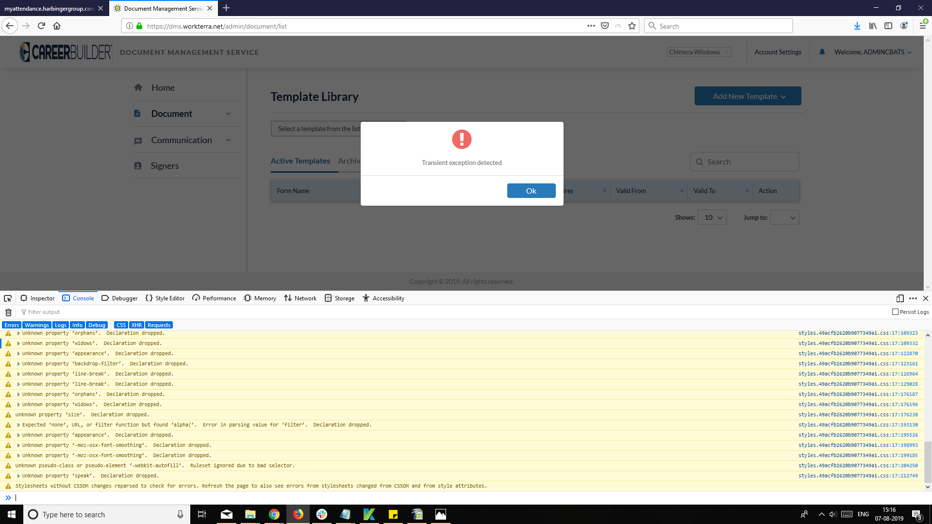 Dms 1736 Dms Template Library Throwing Error Workterra Jira